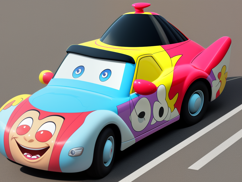 A Colorful Cartoon Car with a Fun Character Design on Display.