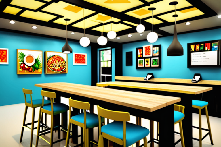 create An interior perspective of a Filipino street food style themed ...