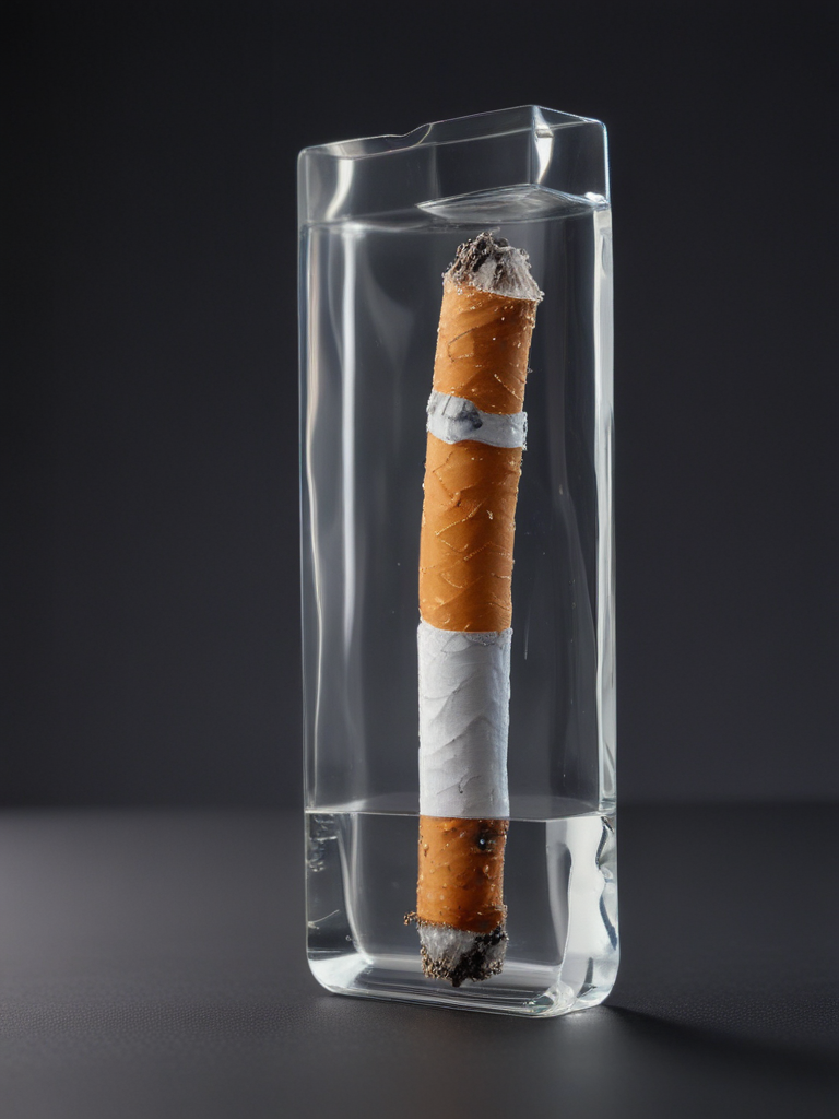 An Artistic Representation of a Cigarette Immersed in Clear Water