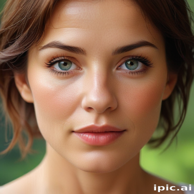 Close-Up Portrait of a Woman with Striking Green Eyes and Natural Beauty