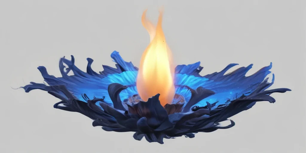 Captivating Blue Flame Rising from a Beautiful Floral Base Design