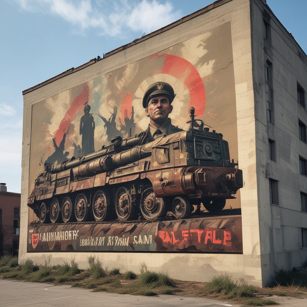 extremely faded, peeling and worn Soviet military power style ...