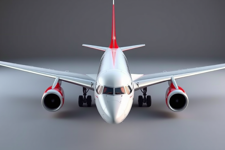 Front View of a Modern Aircraft with Distinctive Red and White Design