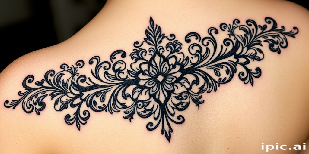 Intricate Floral Tattoo Design Adorning the Upper Back in Elegant Style