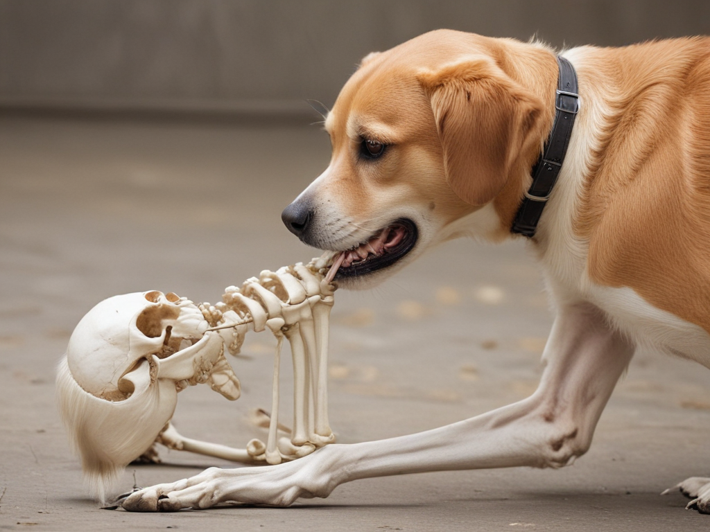 Human Skeleton petting dog skeleton