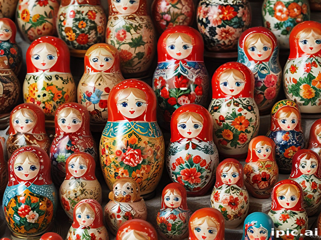 Colorful Collection of Traditional Russian Matryoshka Dolls Displayed ...