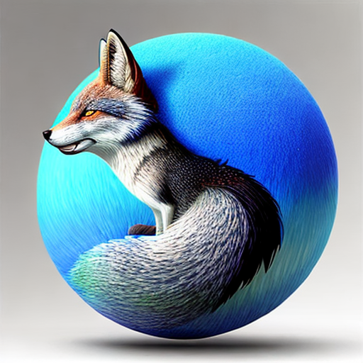 artist impression of a blue fox as a spherical fruit
