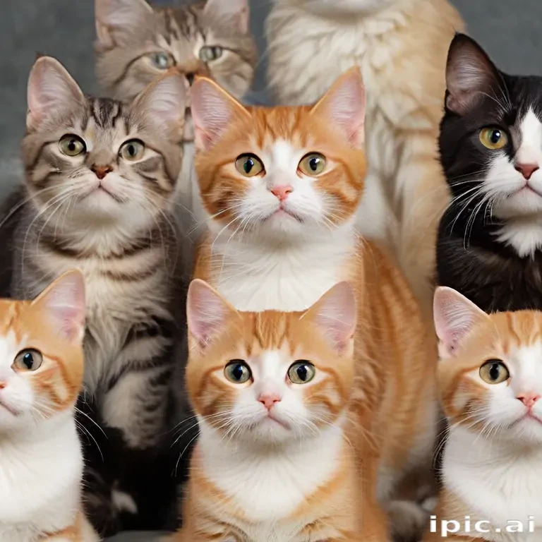 A Playful Gathering of Adorable Cats in Various Colors and Patterns
