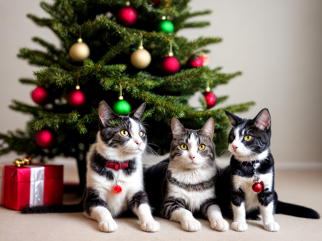 dog and cat in Christmas tree