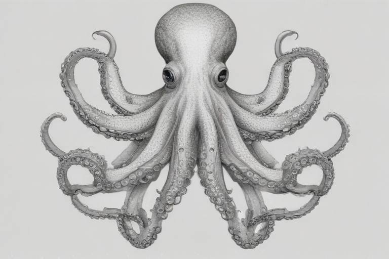 Intricate Illustration of an Octopus with Detailed Tentacles and Features