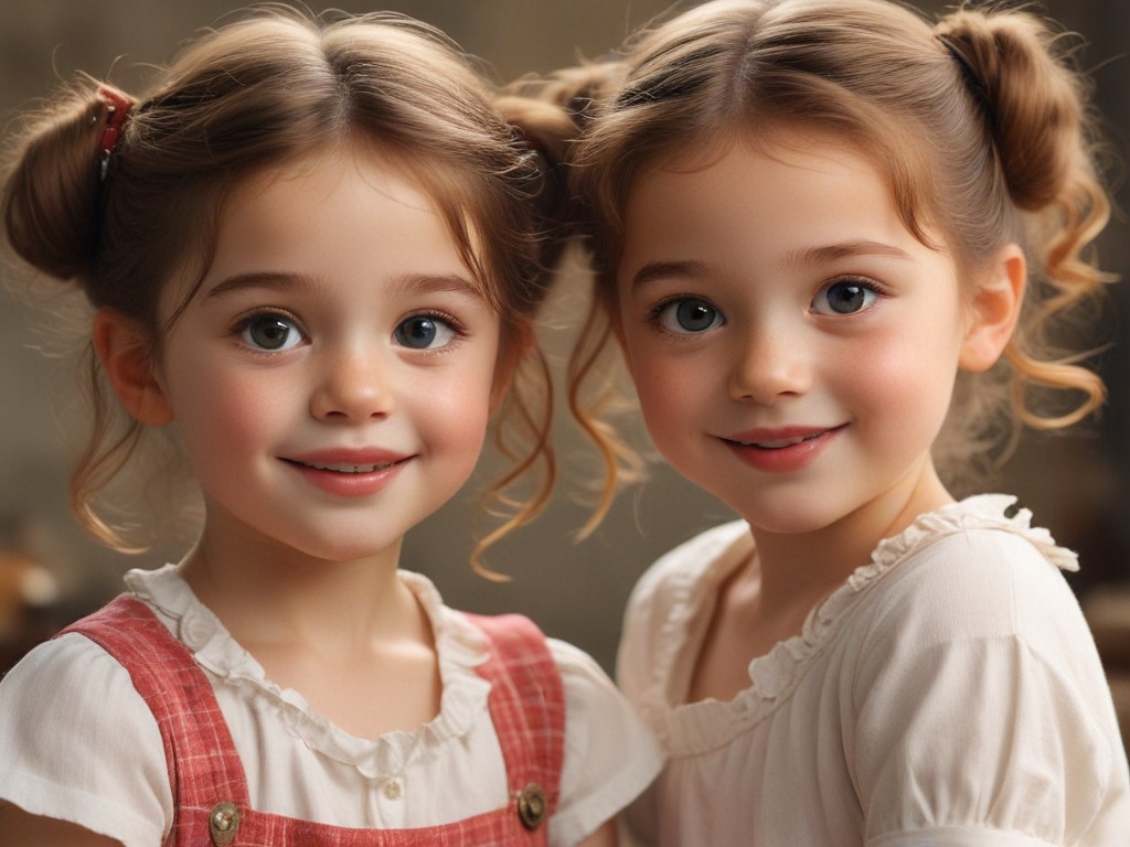Joyful Portrait of Two Identical Twins Smiling with Playful Expressions