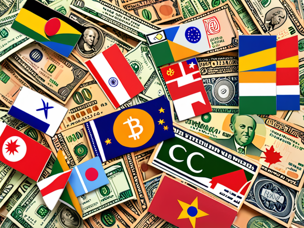 world currency with flags and symbols as a chart
