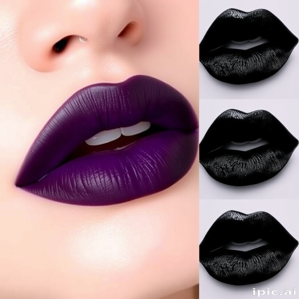 Stunning Close-Up of Bold Purple and Black Lipstick Styles on Lips