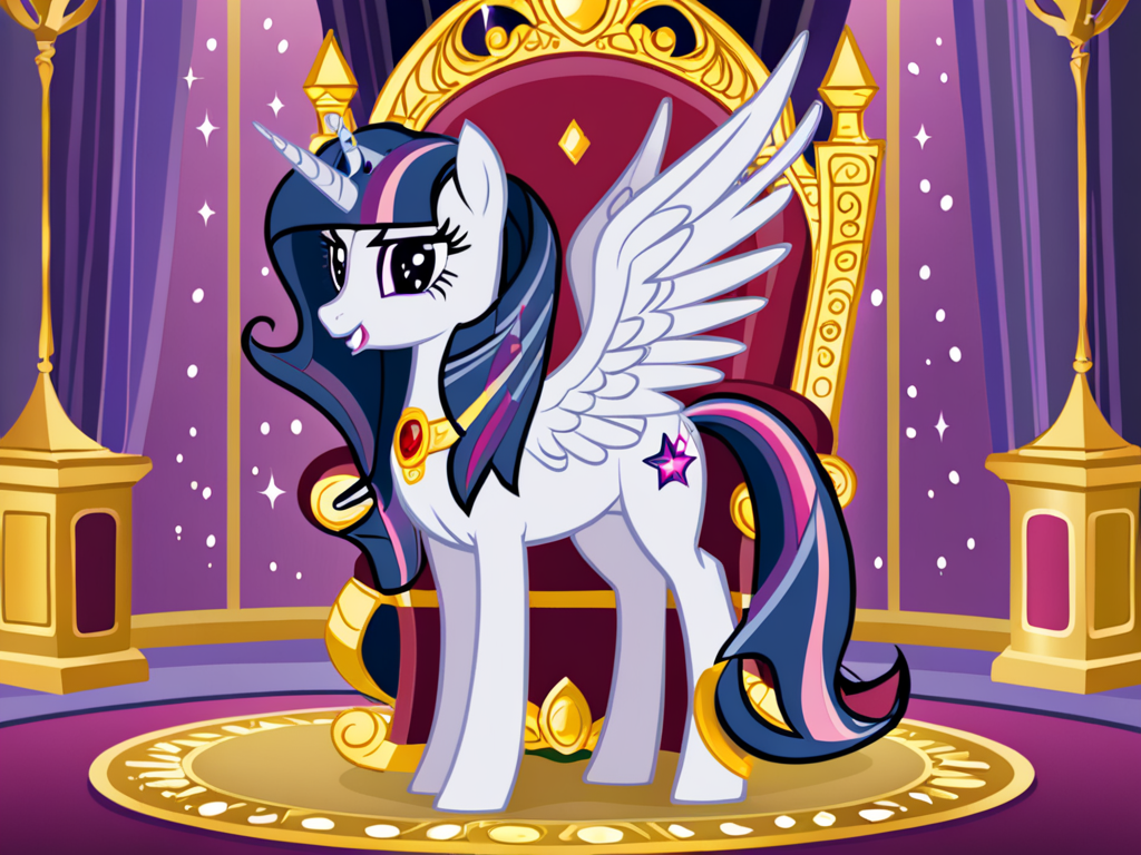 mlp pony alicorn twilight sparkel princess siting on the throne