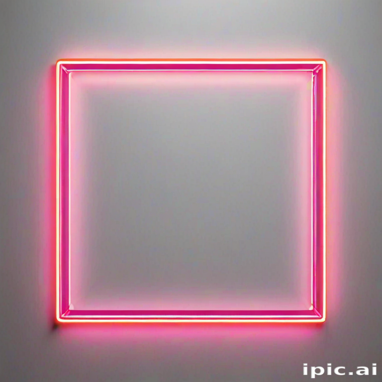 Bright Neon Pink Square Frame Illuminating a Minimalist Gray Background
