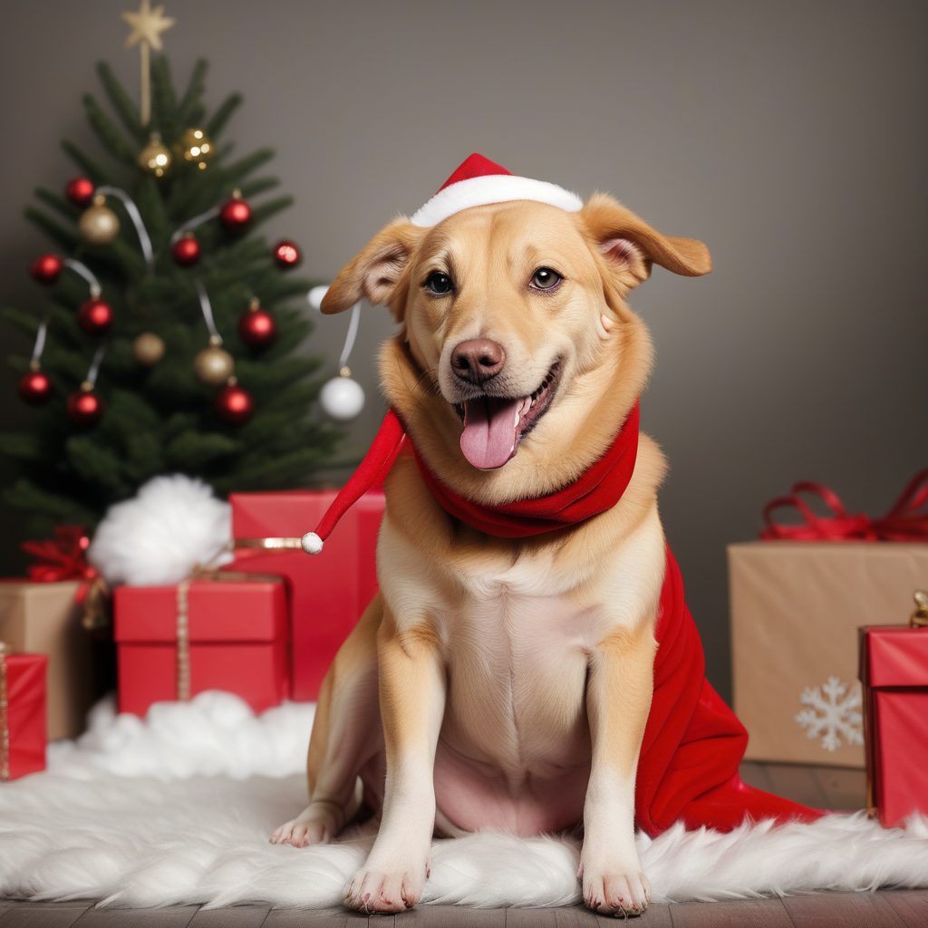 Adorable Dog Dressed as Santa Celebrating Christmas in Festive Setting