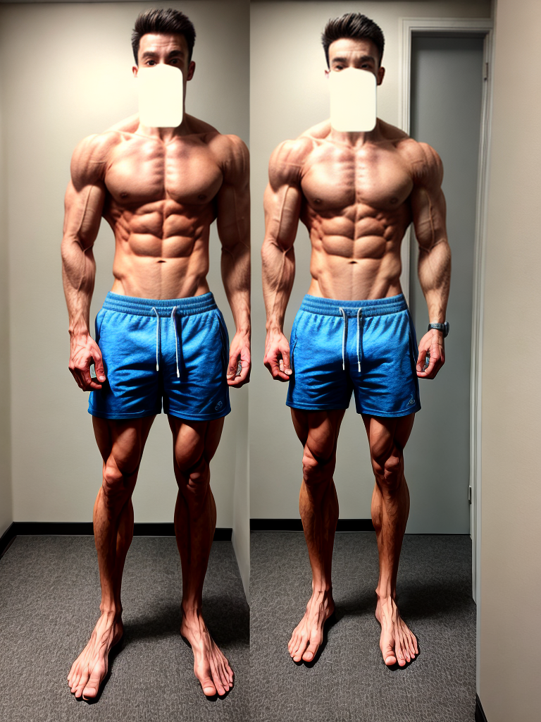 full body shot. he is muscular and skinny