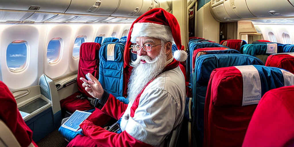 santa claus on an airplane wing