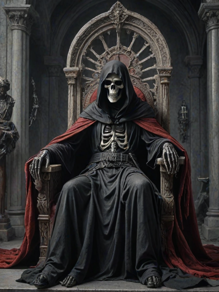 The Dark Figure of Death Sitting on an Ornate Throne