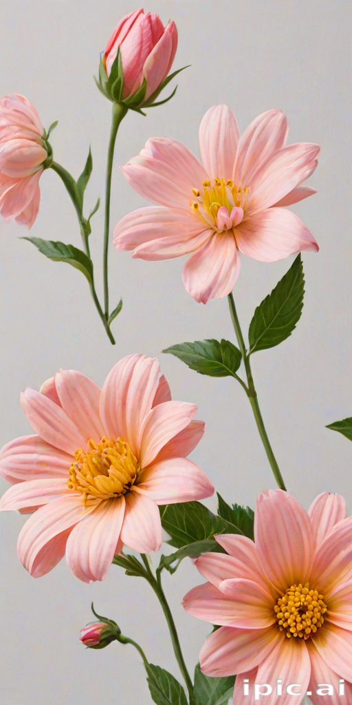Delicate Pink Flowers in Bloom with Green Leaves Against a Soft Background