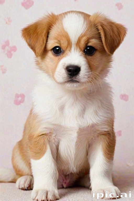 Adorable and Playful Puppy Sitting Cutely Against a Pink Background.