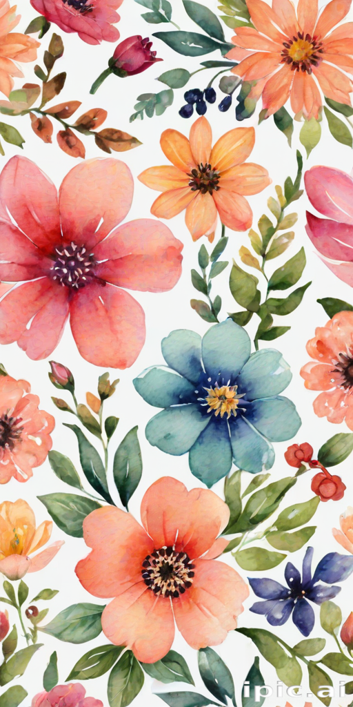 Vibrant Watercolor Floral Pattern Featuring a Variety of Colorful Blooms