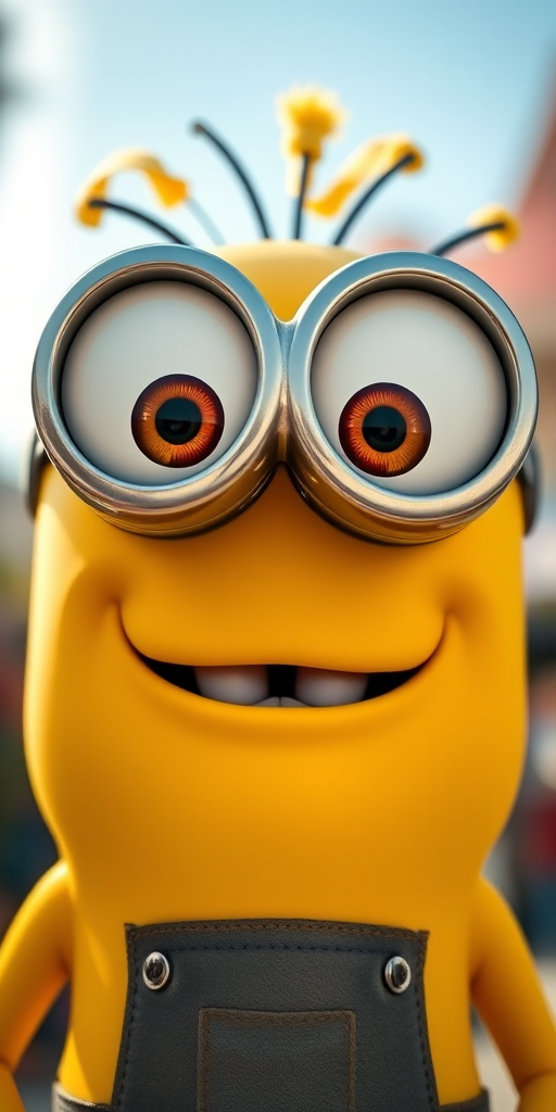 A Cheerful Animated Minion with Big Eyes and a Bright Smile