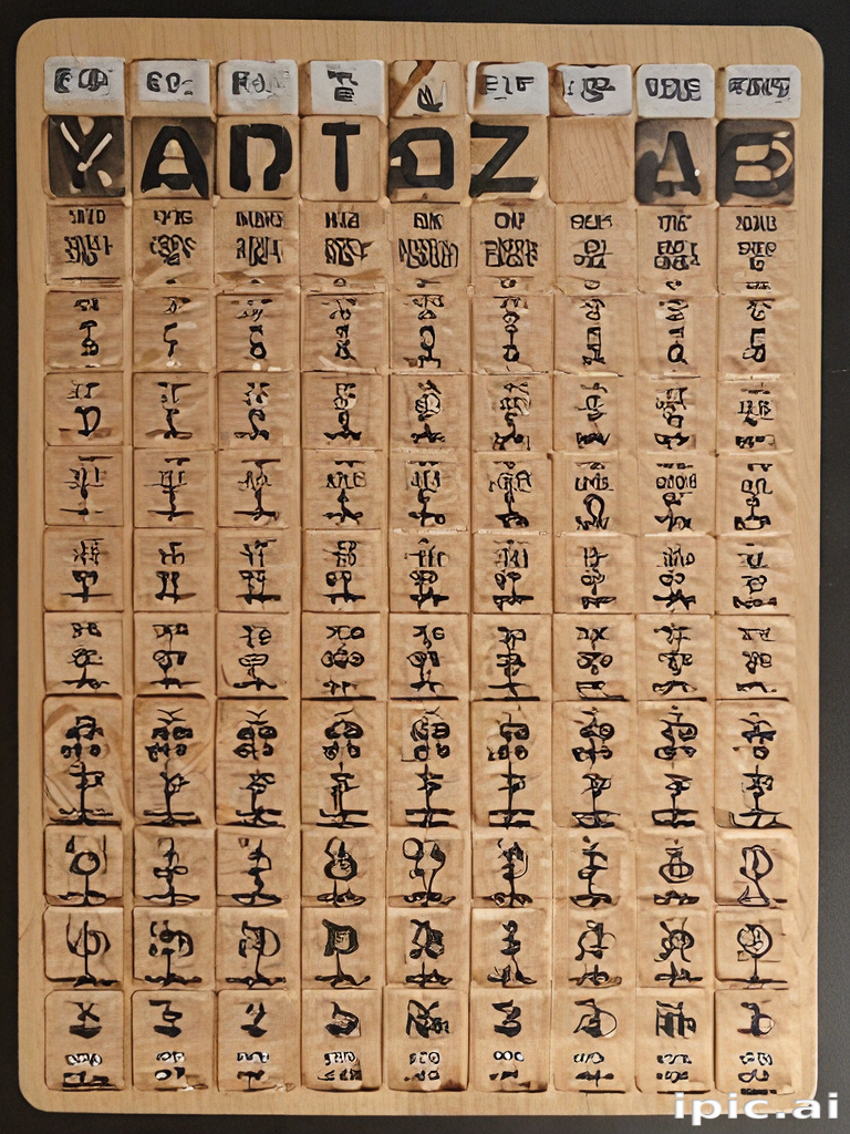 Ancient Script Chart Featuring Various Symbols and Their Corresponding ...