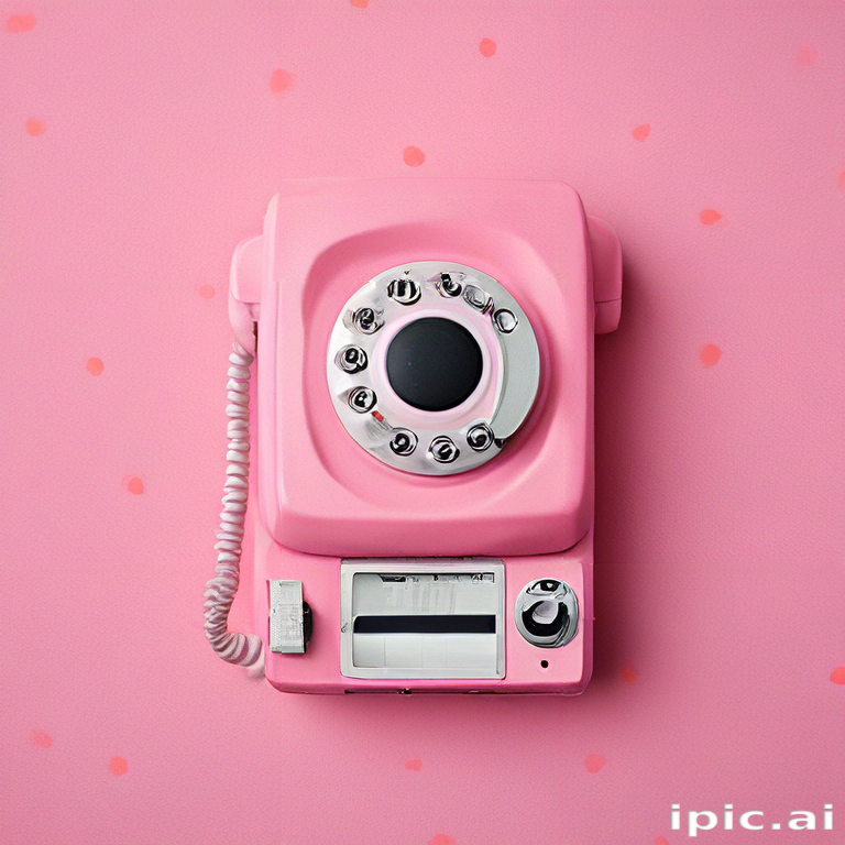Vintage Pink Rotary Telephone Against a Soft Pink Polka Dot Background