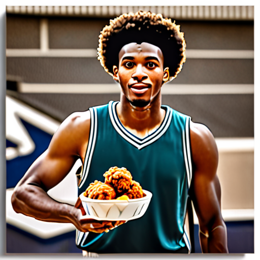 black male playing basketball and eating fried chicken
