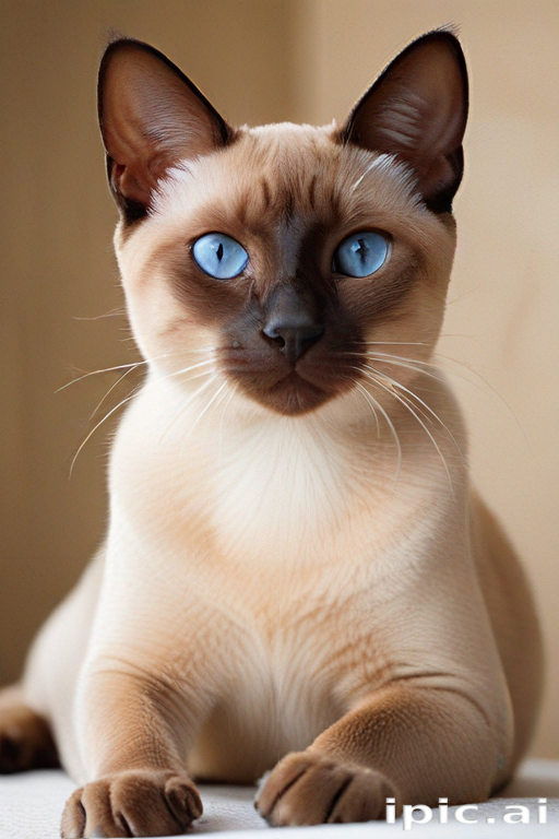 A Beautiful Siamese Cat with Striking Blue Eyes Relaxing Comfortably ...