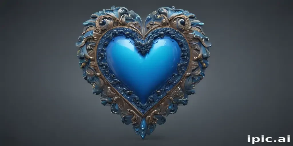 Intricately Designed Blue Heart Surrounded by Ornate Decorative Elements