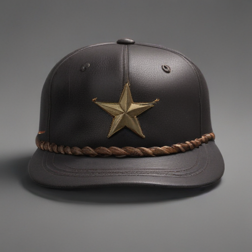 Stylish Black Cap Featuring a Gold Star and Braided Accent Design