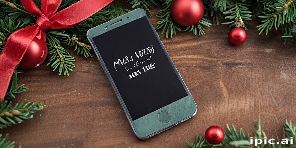 Stylish Smartphone Displaying a Holiday Message Surrounded by Festive Decor