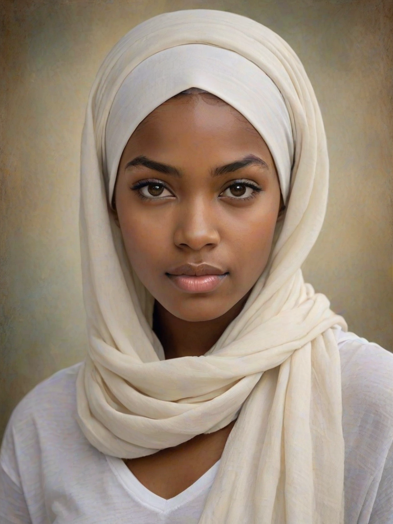 Elegant Portrait of a Young Woman Wearing a Delicate Cream Hijab