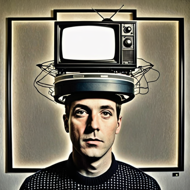 tv on head static surreal art