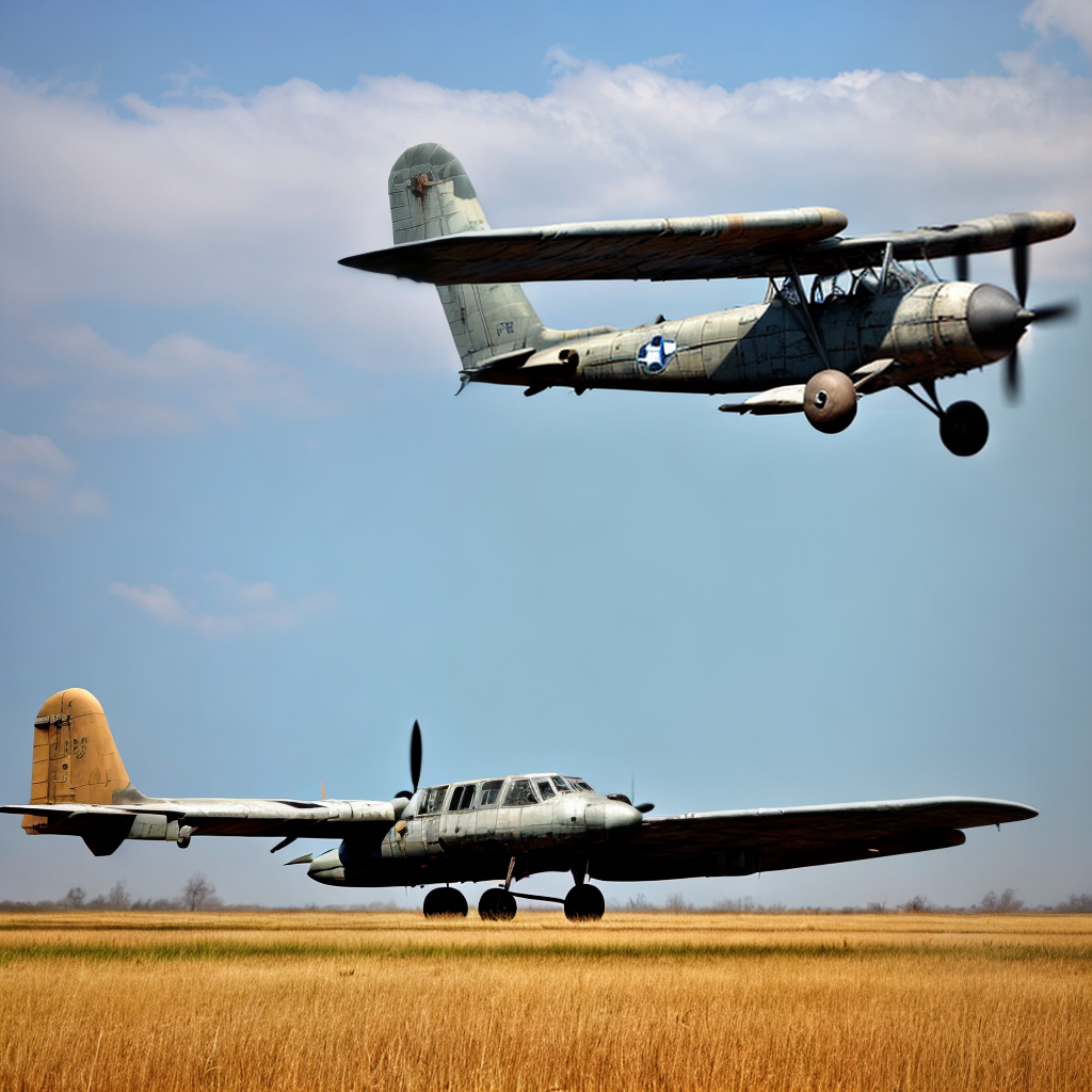 one rickety old broken down post apocalyptic airplane flying in the sky