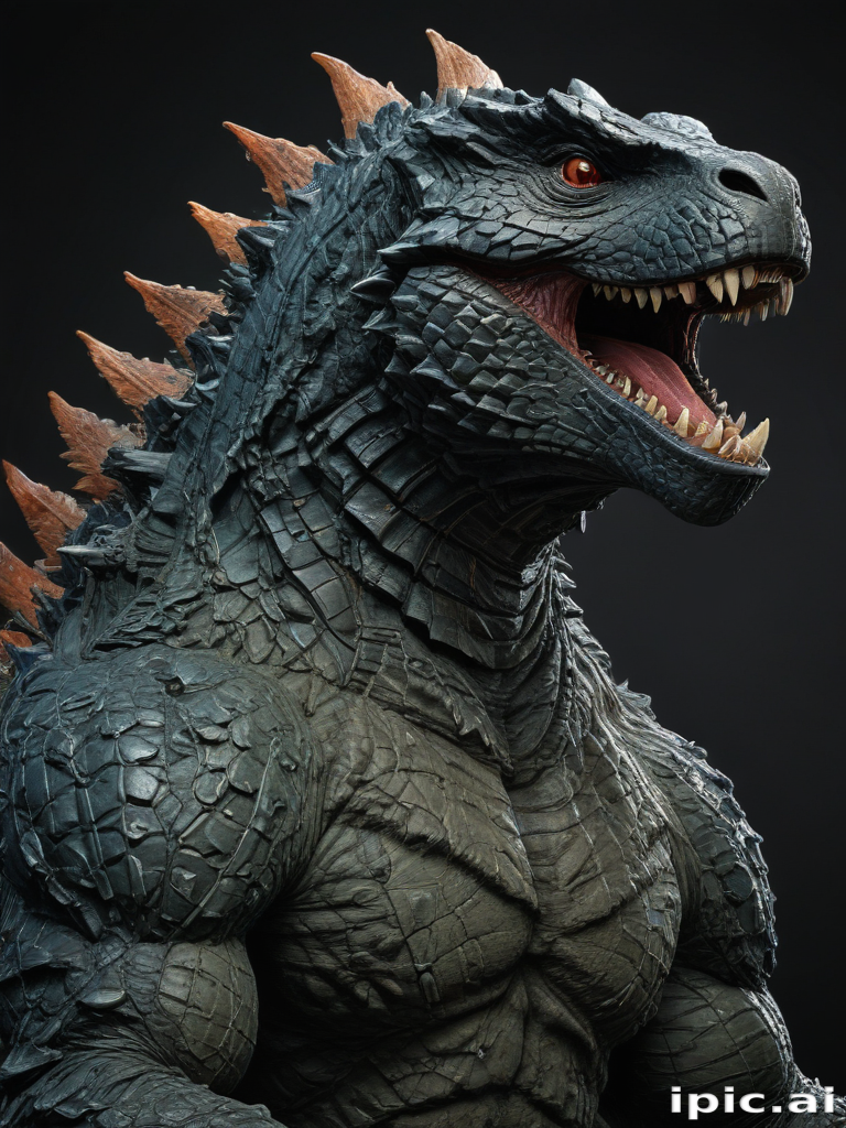 Majestic Godzilla Roaring Powerfully Against a Dark Background in 3D Art