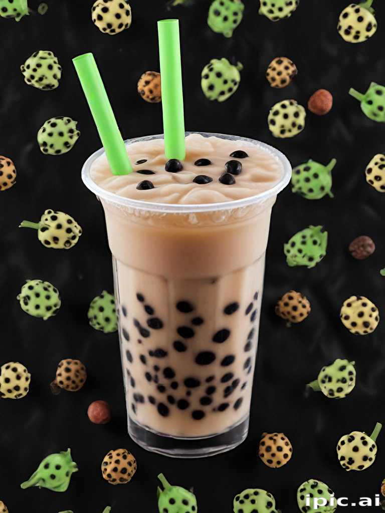 Delicious Bubble Tea with Tapioca Pearls Surrounded by Colorful Fruit ...