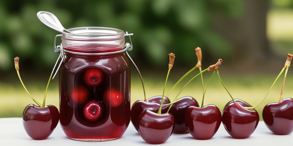 Delicious Homemade Cherry Preserves in a Glass Jar with Fresh Cherries