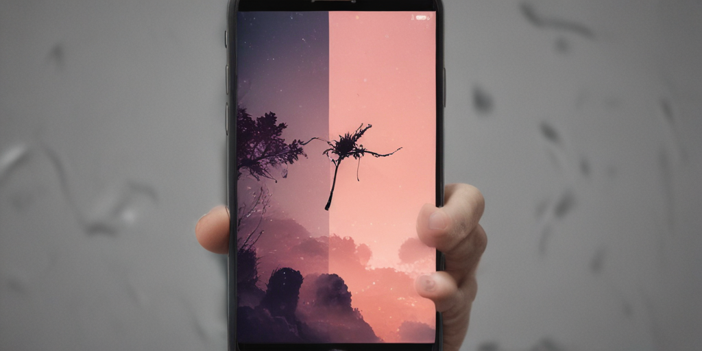 Hand Holding a Smartphone Displaying a Dreamy Nature-Inspired Wallpaper ...