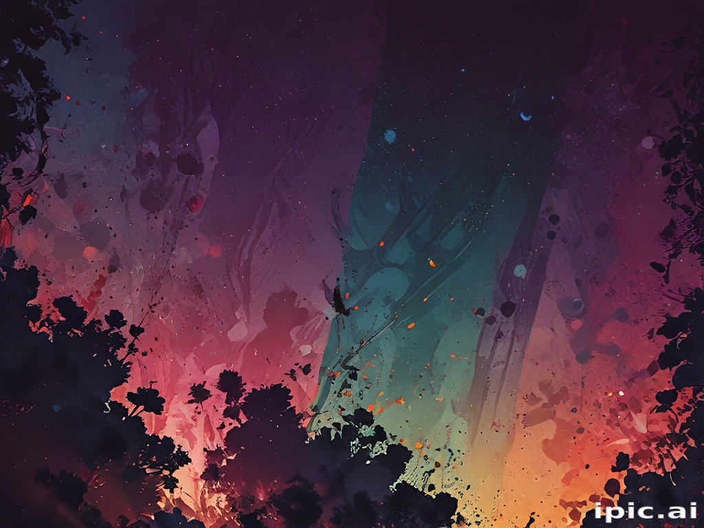 Dreamy Night Sky Blending Colors Above a Mystical Forest Landscape