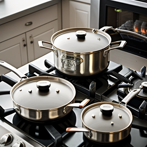 Modern Kitchen Scene Featuring Three Stylish Stainless Steel Cooking Pots