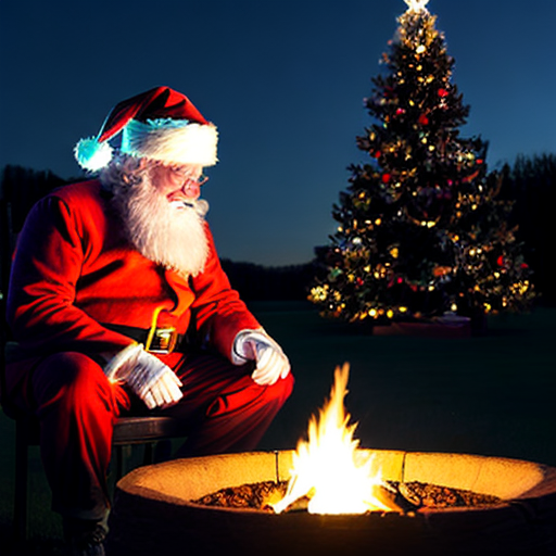 Santa Claus drinking Negronis starting a campfire