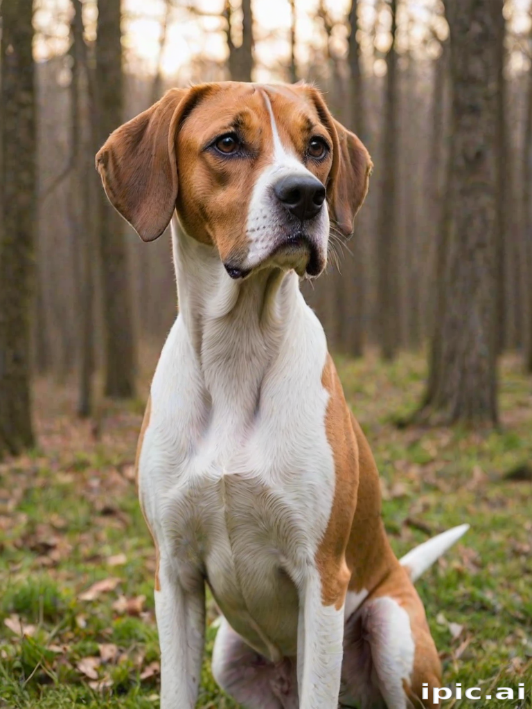 A Beautiful Dog Posing Gracefully in a Serene Forest Setting.