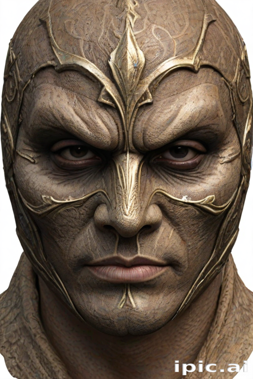 Intricate Masked Warrior with Detailed Facial Features and Unique Texture