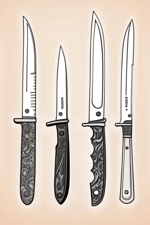An Artistic Display of Four Distinctive Knives with Unique Designs