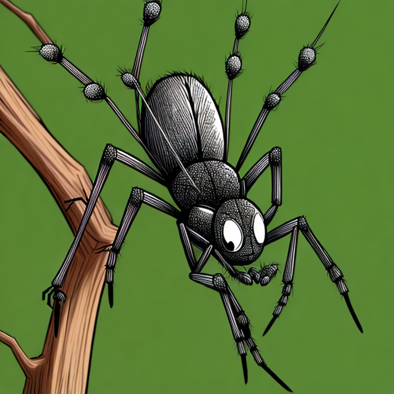 spider crawling up a tree, cartoon style, cute
