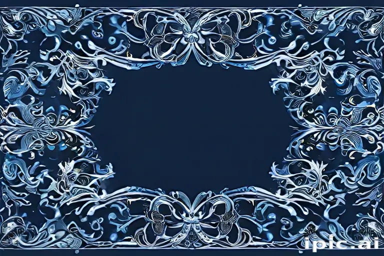 Intricate Blue Floral Design with Elegant Borders and a Central Space