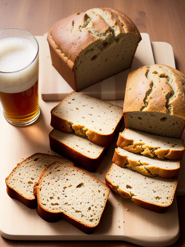 A Freshly Baked Loaf of Bread Accompanied by a Cold Beer